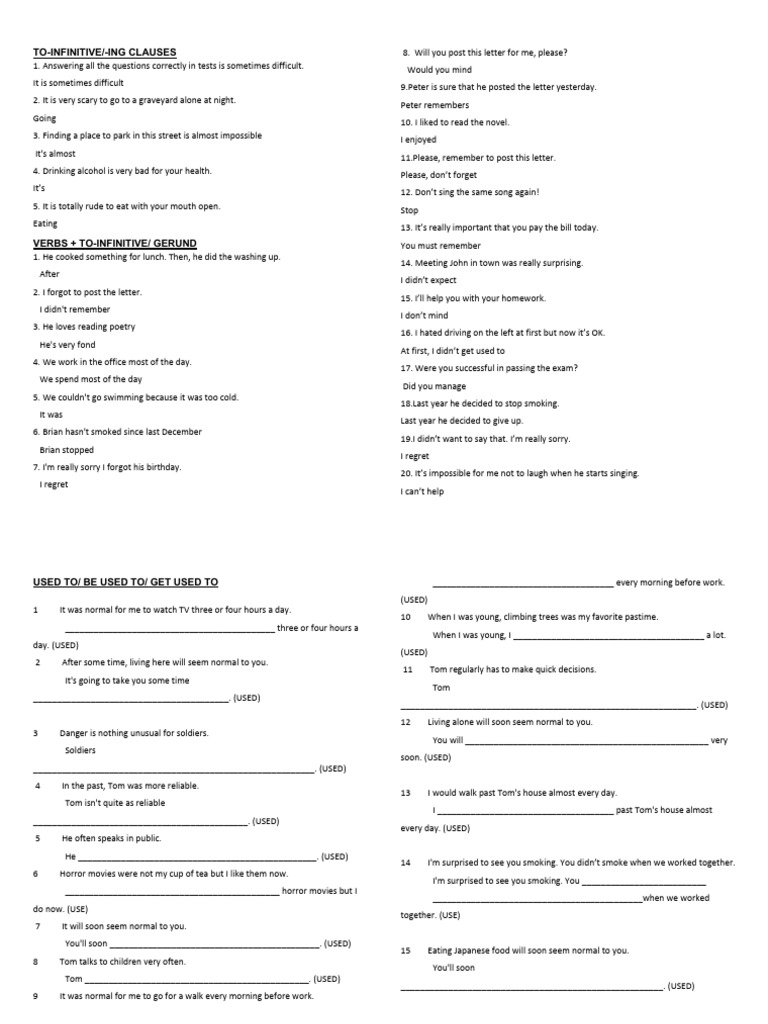 Gerunds and infinitives practice | PDF