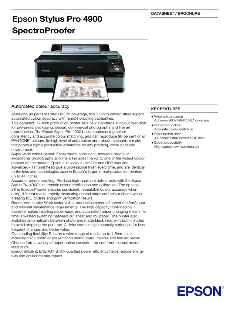 Epson Stylus Pro 4900 Spectroproofer Datasheet | PDF