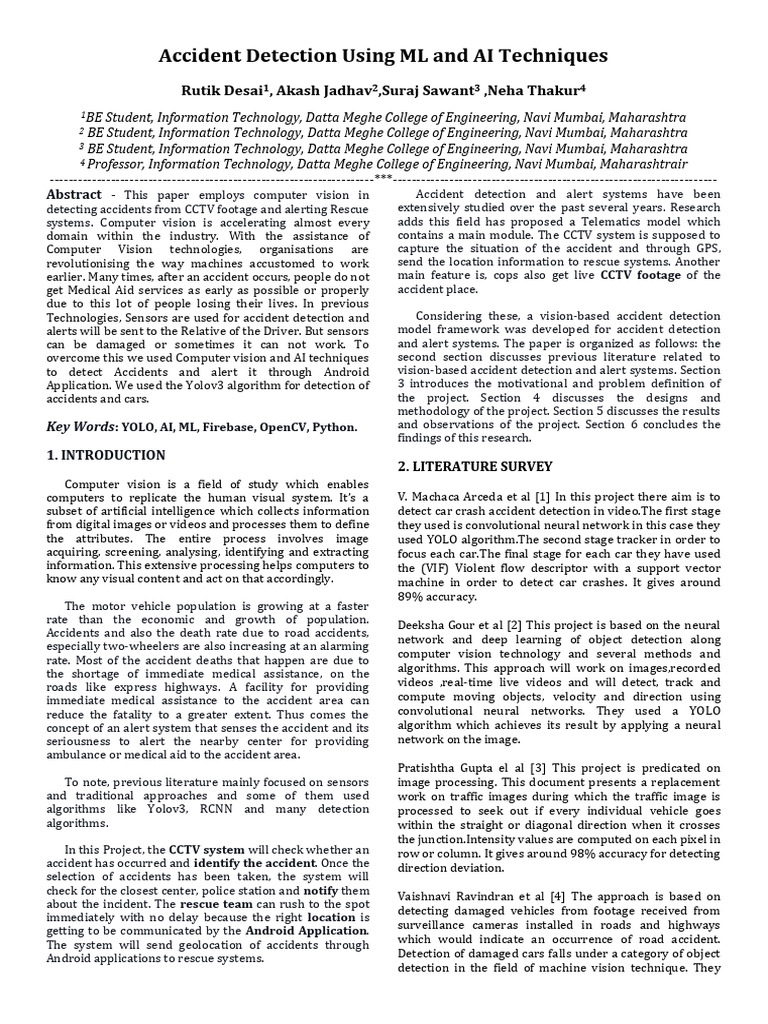 Accident Detection Using Ml And Ai Techniques Pdf