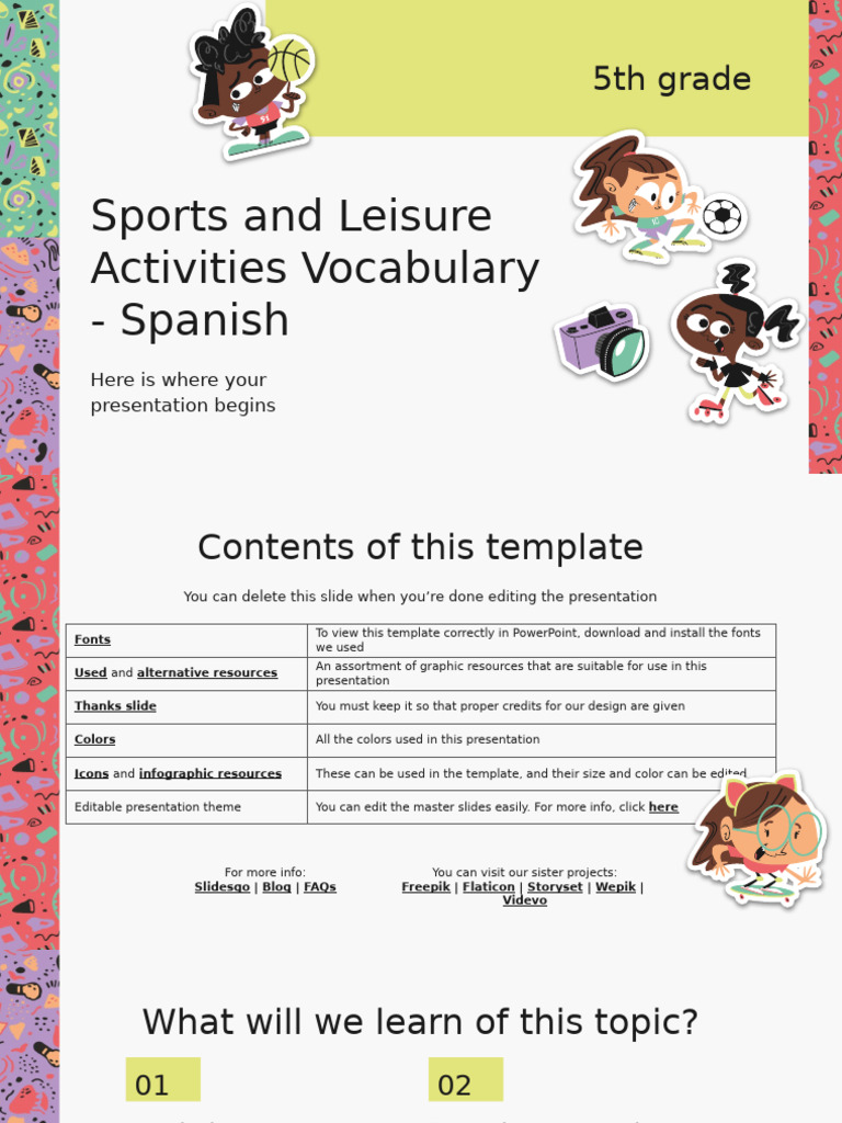 Sports and Leisure Activities Vocabulary - Spanish - 5th Grade by ...