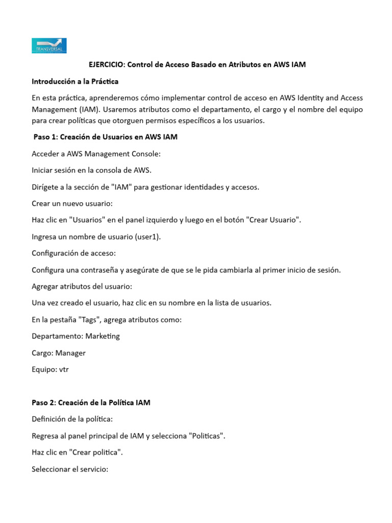 EJERCICIO Control de Acceso Basado en Atributos (ABAC) en AWS IAM | PDF