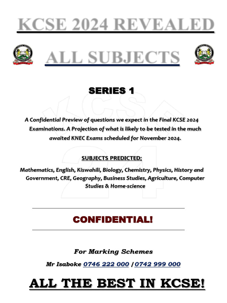 Kcse 2024 Revealed Exams s1 | PDF