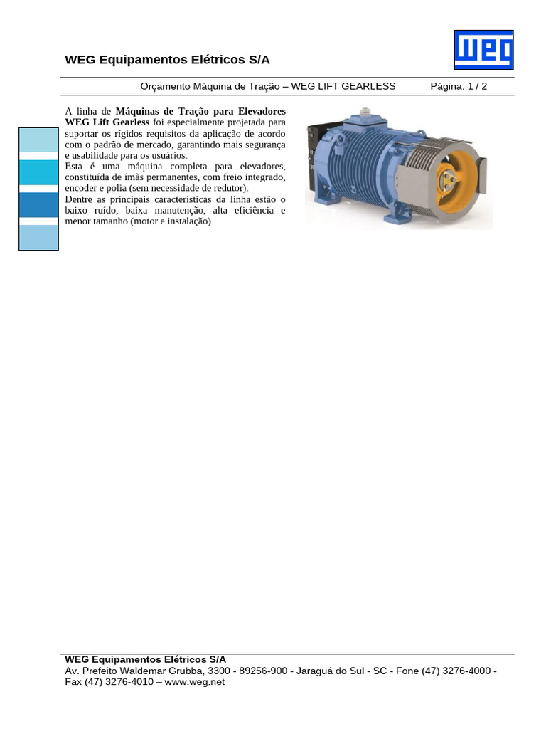 Cotação Weg - Maquina de Tração Gearless | PDF