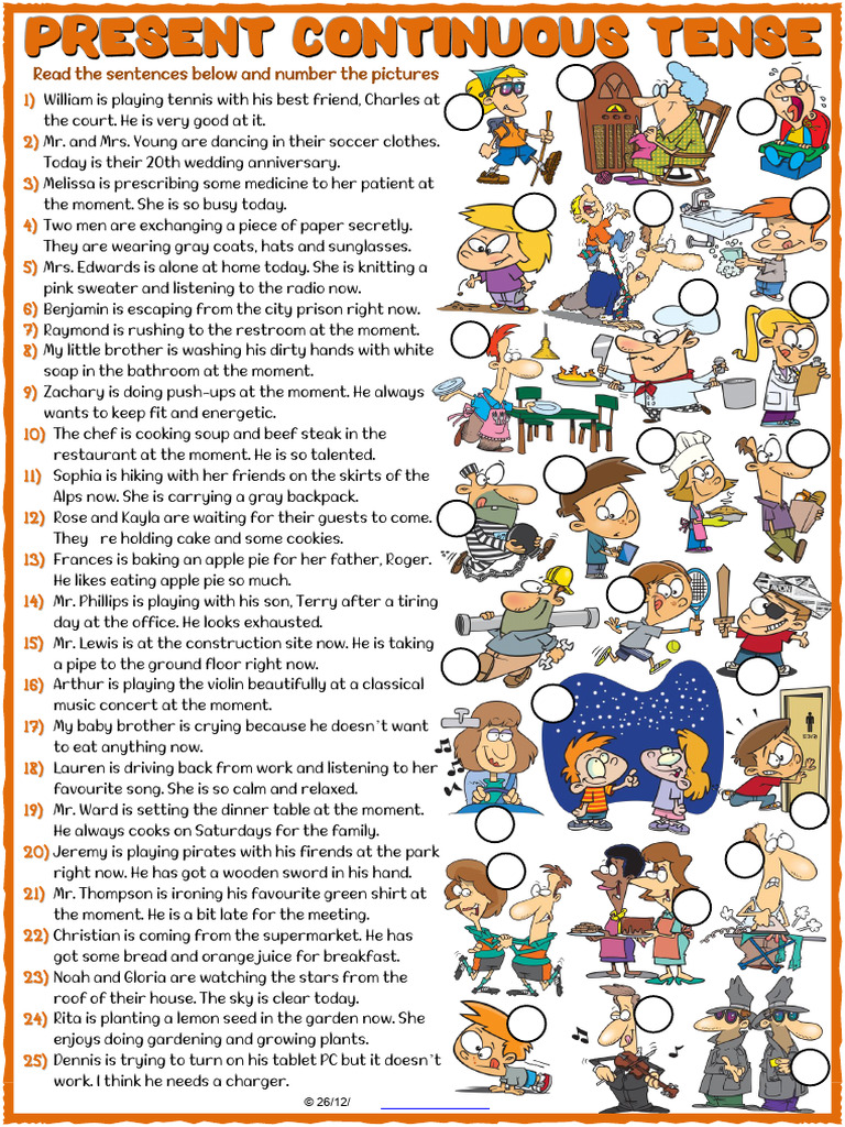 Present Continuous Tense Esl Printable Matching Exercise Worksheet | PDF