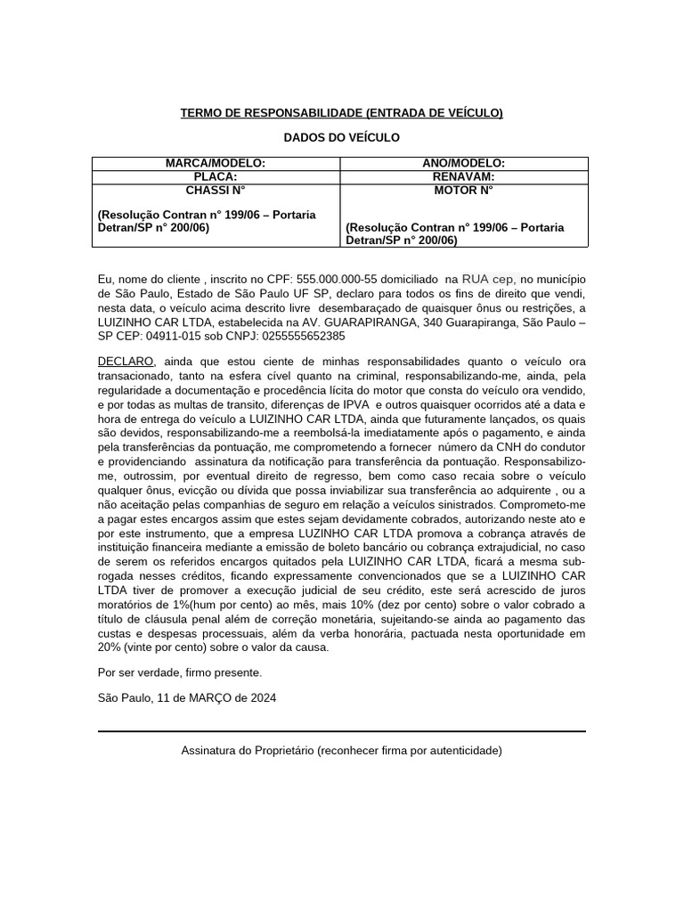 termo de responsabilidade multa | PDF