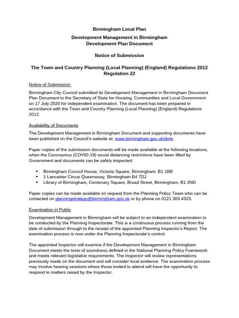 CSD2 Notice of Submission Regulation 22 | PDF