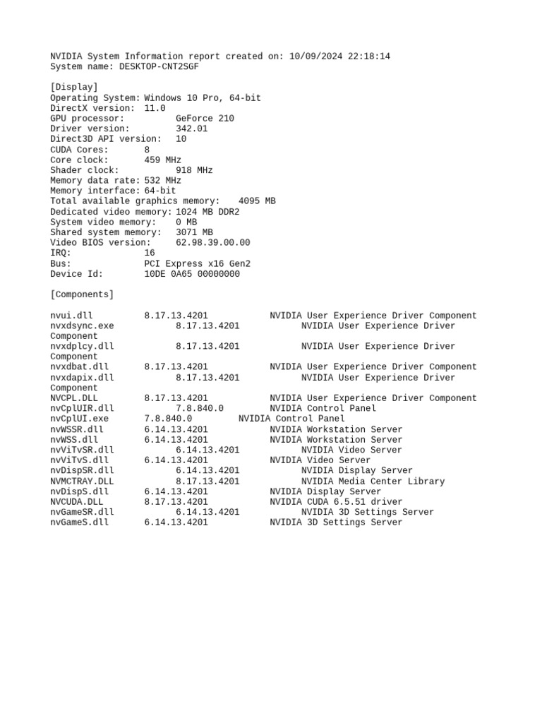 NVIDIA System Information 10-09-2024 22-18-14 | PDF