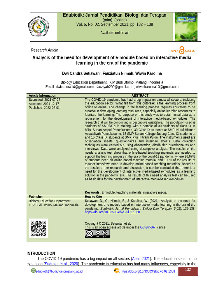 Analisis Kebutuhan Pengembangan E-Modul Berbasis Media Pembelajaran ...
