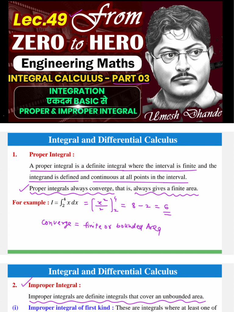 L49 Engg. Maths Integral Calculus - Part 03 Proper & Improper Integral UD Sir #Gateacademy | PDF
