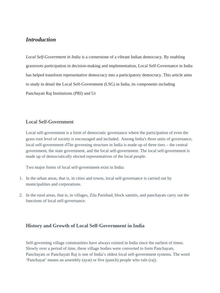 Local Self-Government in India | PDF
