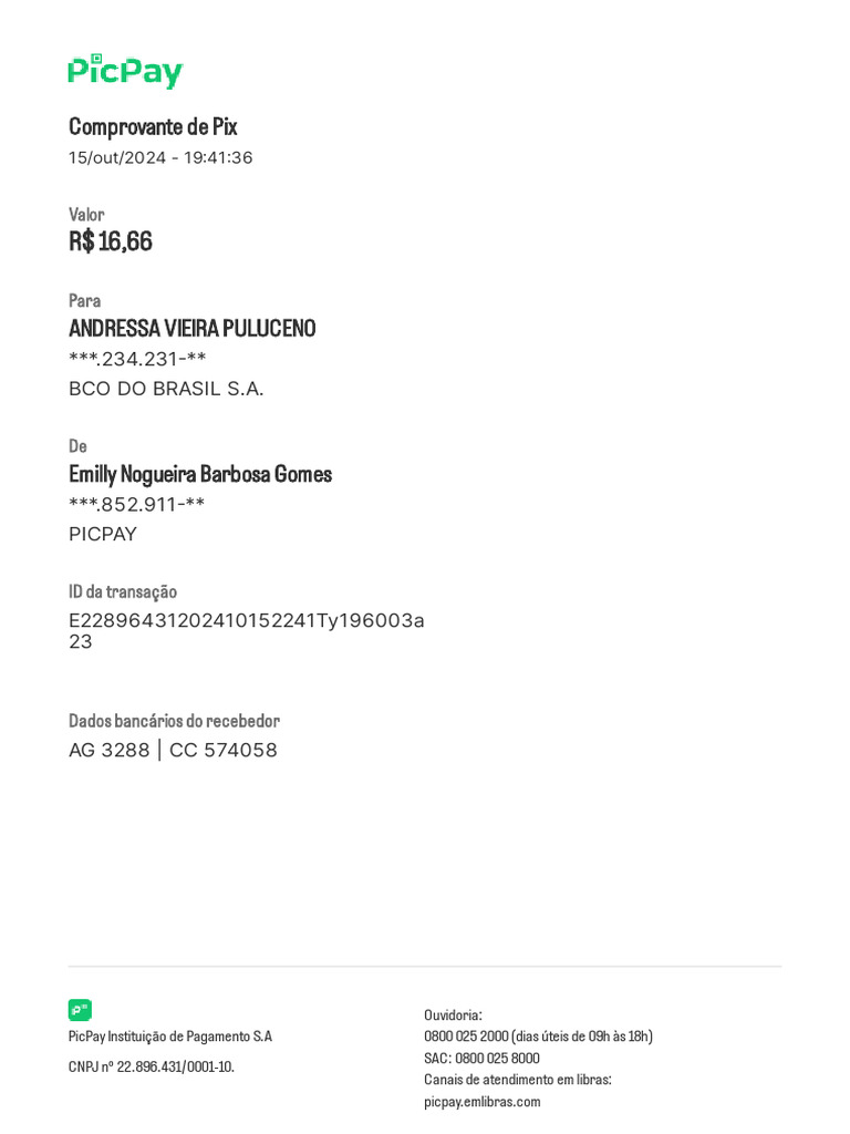 Comprovante Picpay PIX 15102024194144$ | PDF Comprovante Picpay PIX 15102024194144$ | PDF