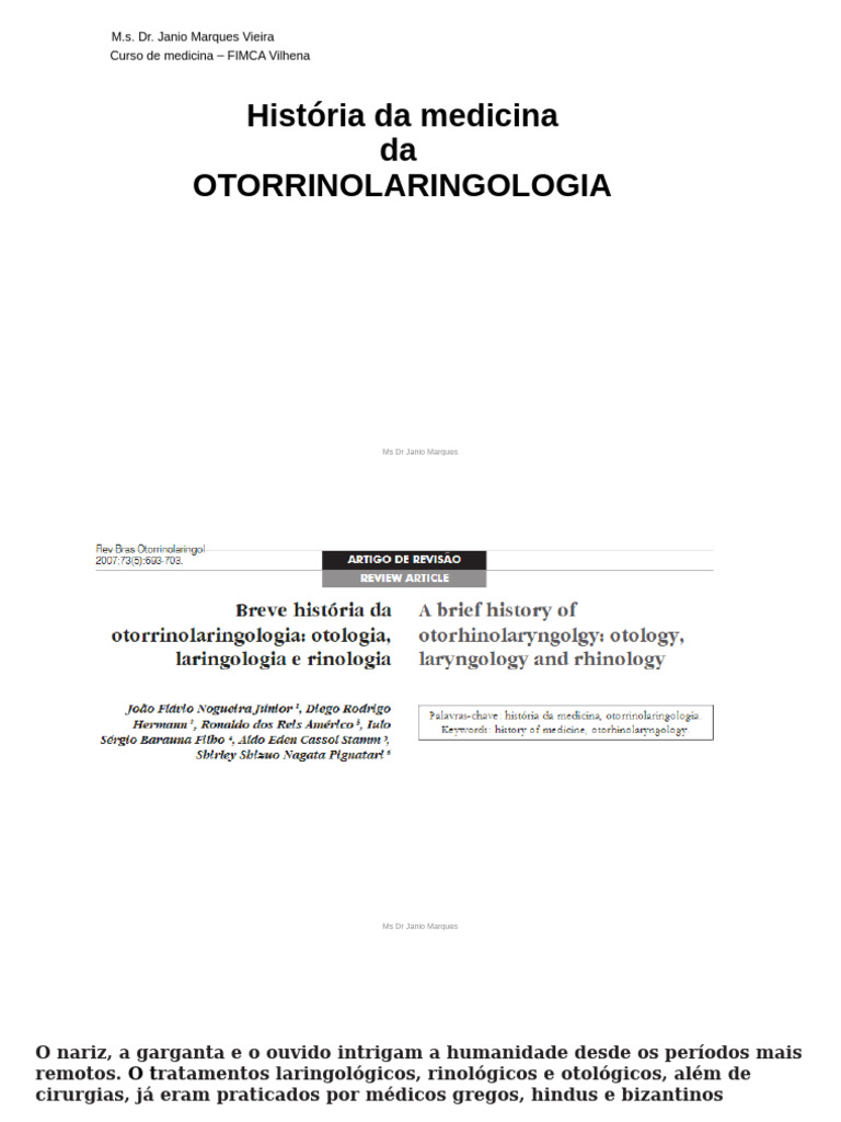 AULA 16 História Da Medicina - OTORRINO | PDF