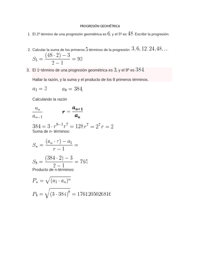 Progresión Geométrica Problemas | PDF