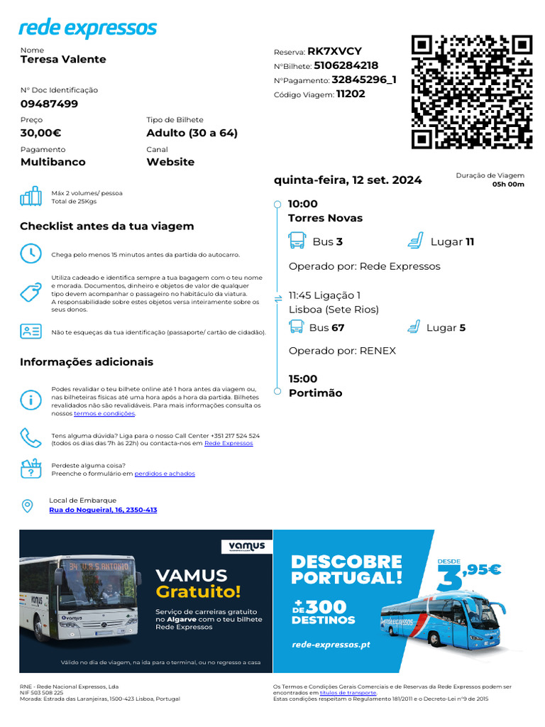 Exemplo Bilhetes Autocarro Rede Expresso | PDF