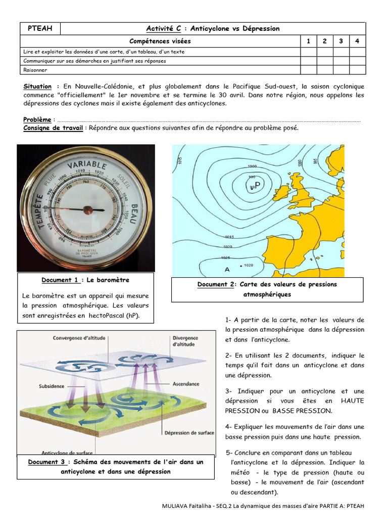 5eme - Partie A - Seq.2 - Act.c - Cyclone Vs Anticyclone | PDF