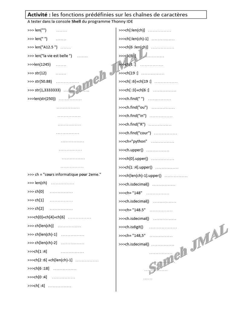 Activité Les Fonctions Prédéfinies Sur Les Chaînes | PDF