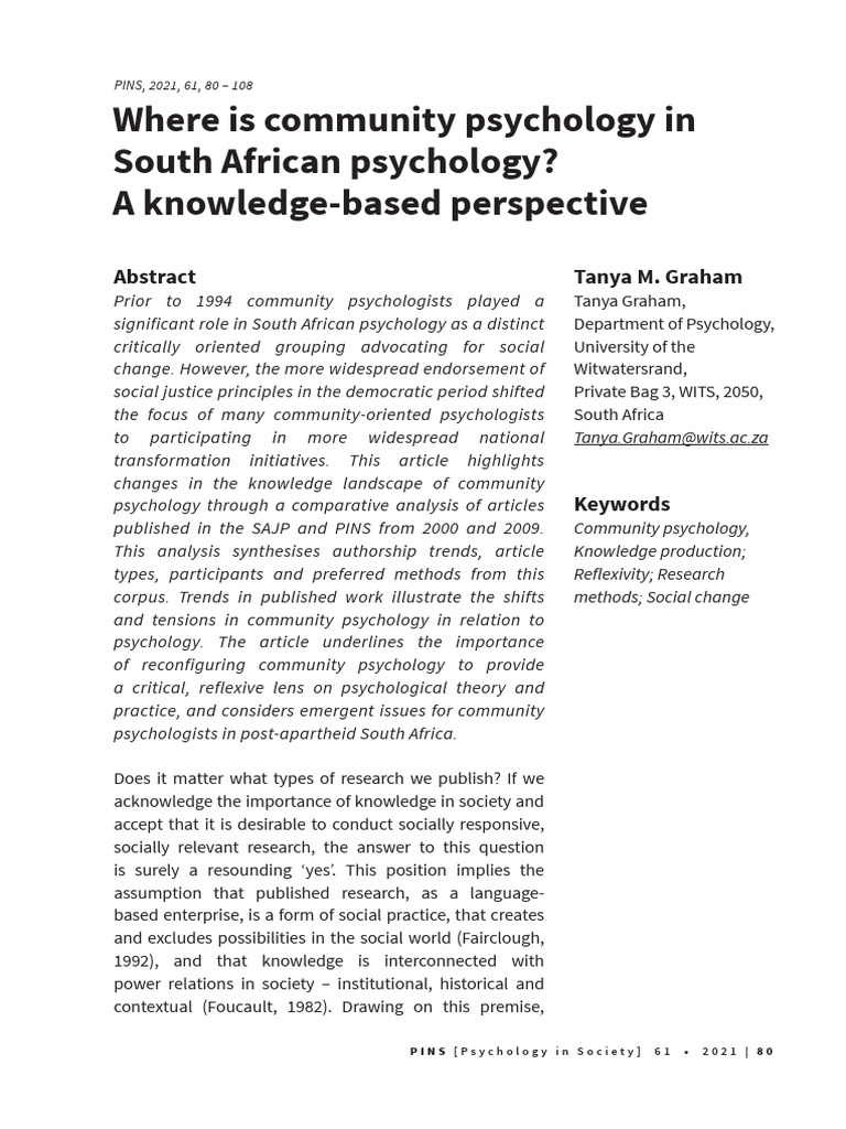 Where Is Community Psychology in | PDF
