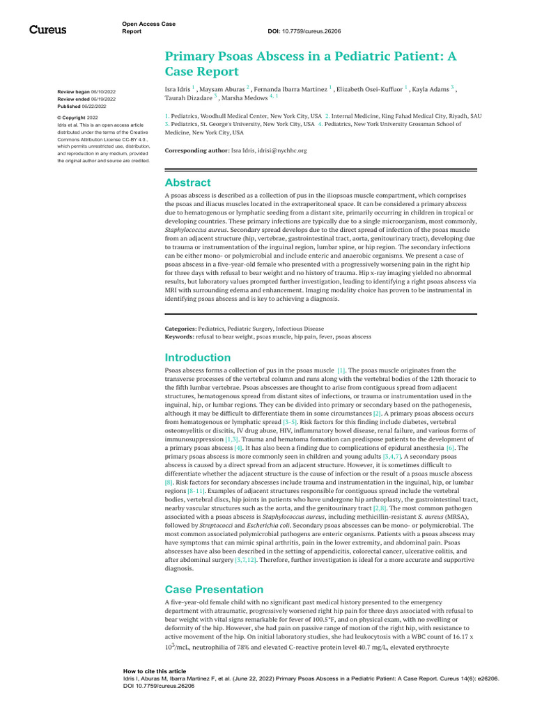 Illiopsoas Abscess in Pediatric | PDF