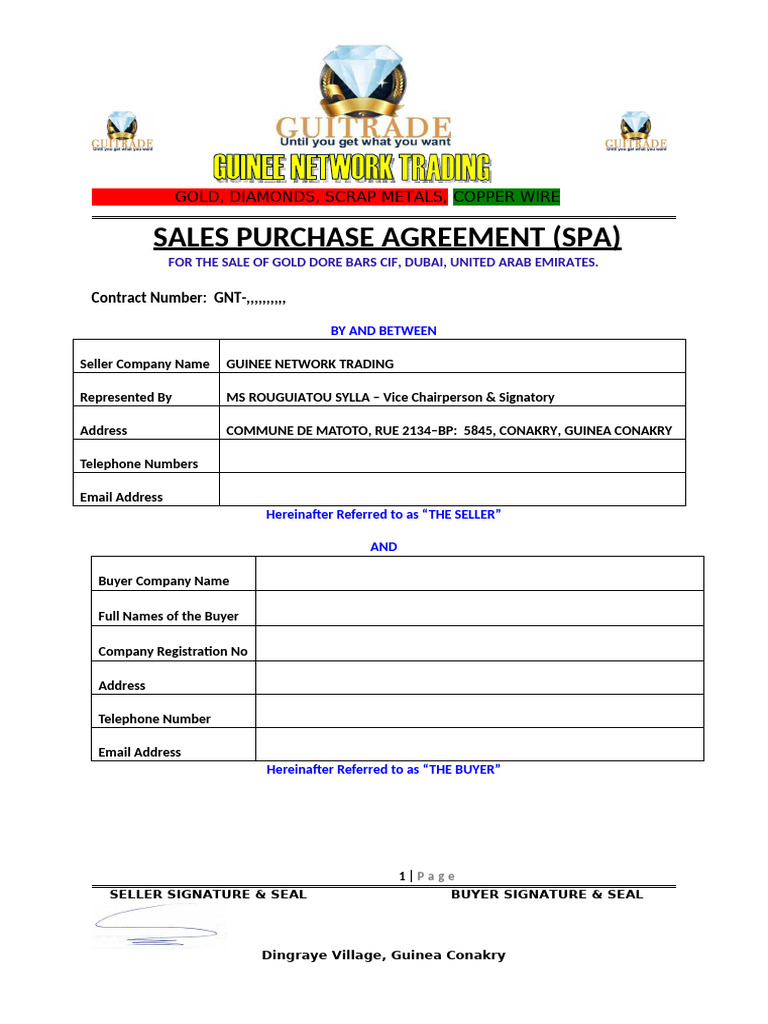 Draft Spa Guinee Network and Prospective Buyer 1000kgs Cif Dubai 5 July ...