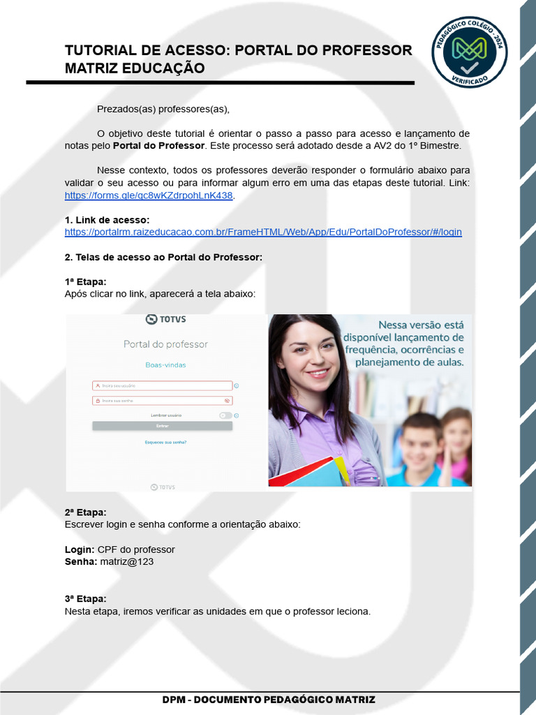 CIP - Tutorial de Acesso Ao Portal Do Professor 2024 | PDF