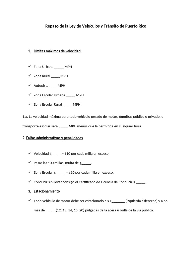 Repaso Ley de Vehículos y Tránsito PR 2025 | PDF | Licencia de conducir ...