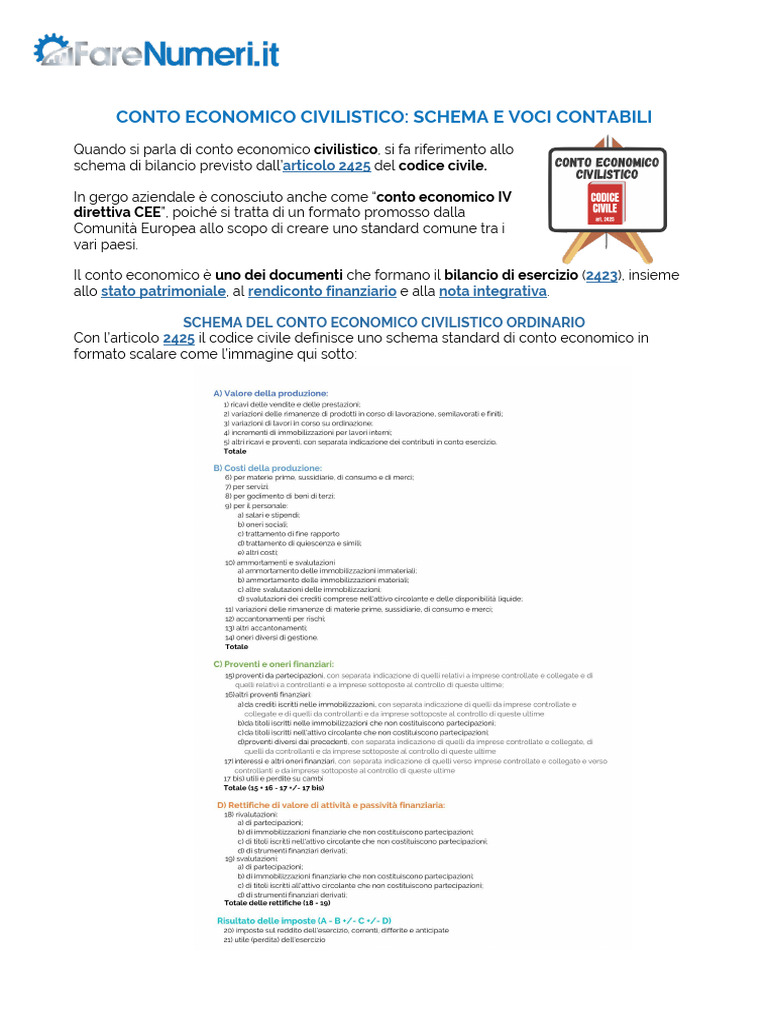 Conto Economico Civilistico Schema e Voci Contabili | PDF