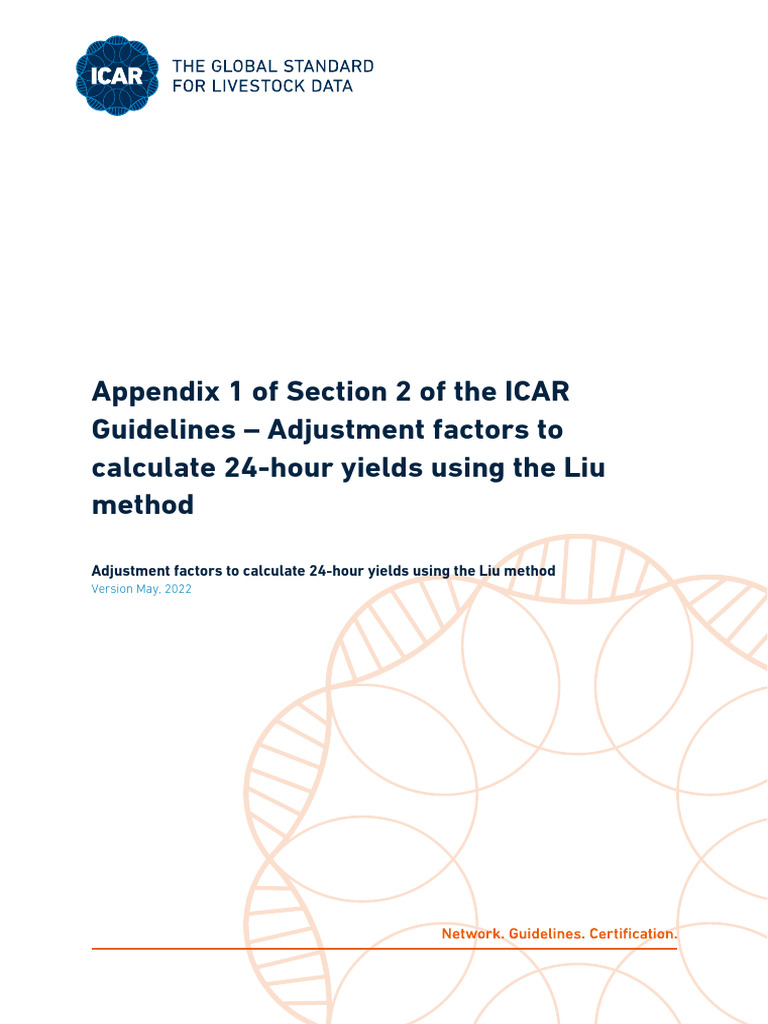 02 Appendix 1 Adjustment Factors To Calculate 24 Hour Yields Using Liu Method | PDF | Milk ...