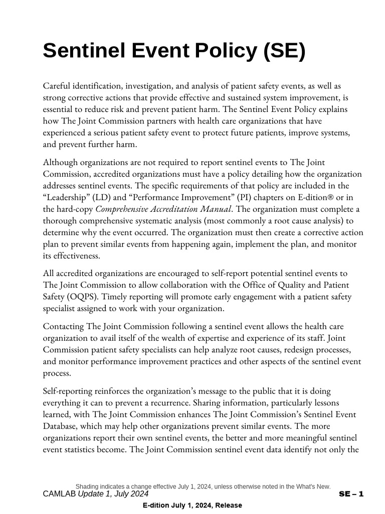 Sentinel Event Policy | PDF