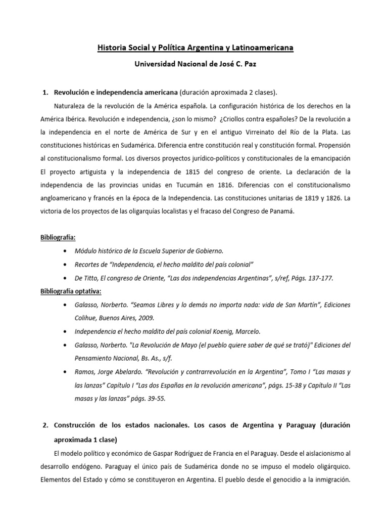 Programa Historia UNPAZ 2020 | PDF