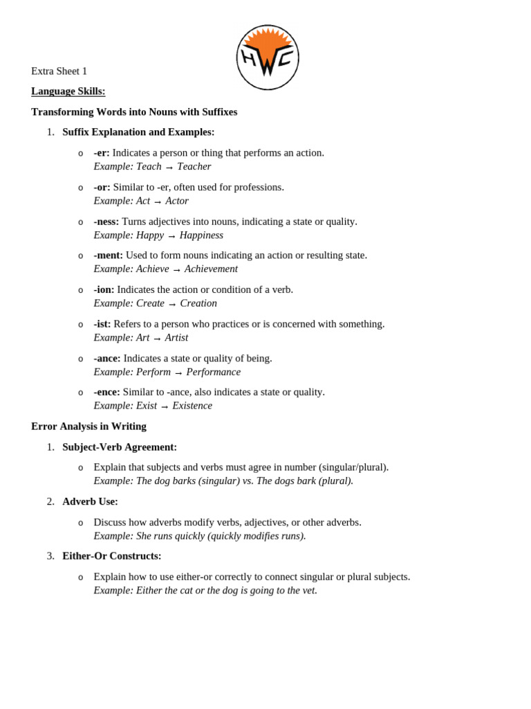 Extra Sheet 1 Explanation | PDF