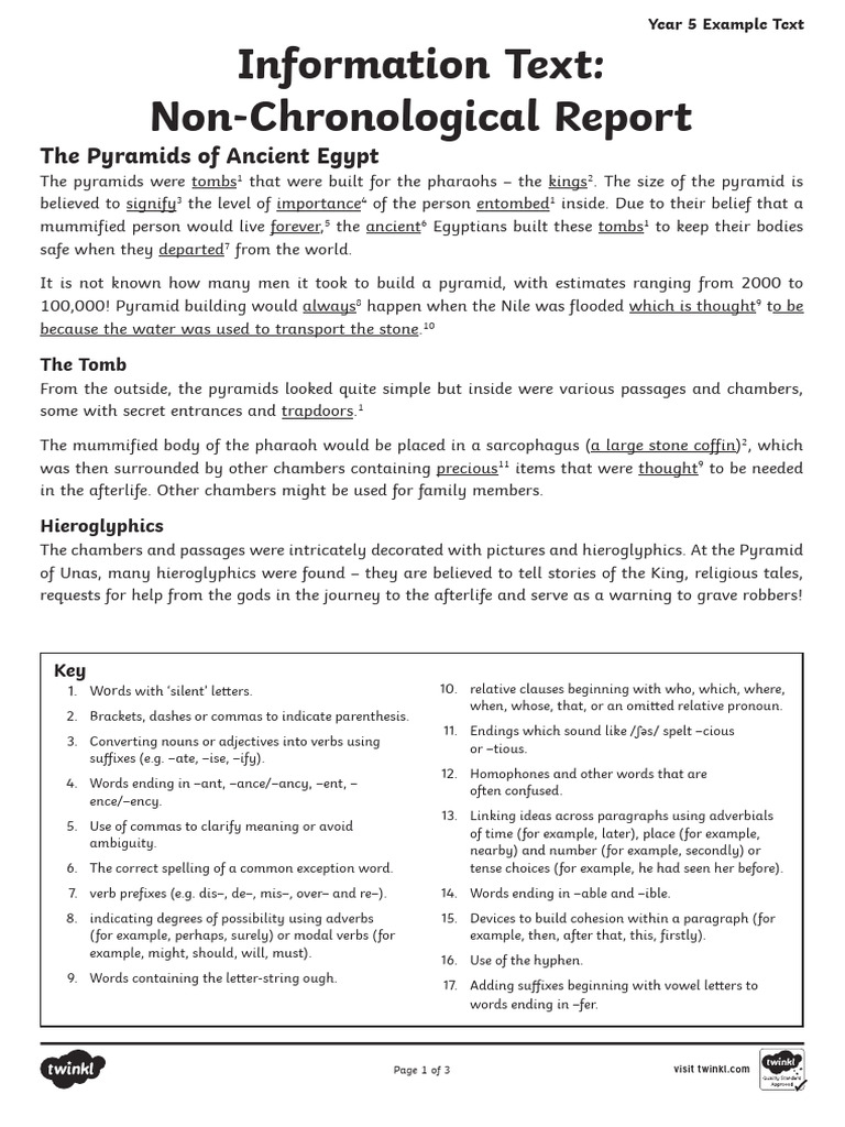 Non Chronological Report Example Spag Features | PDF