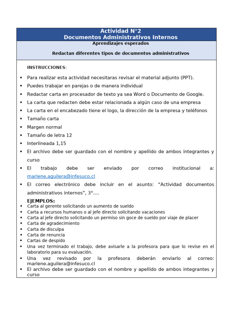 ACTIVIDAD N°2 Documentos Administrativos Carta | PDF
