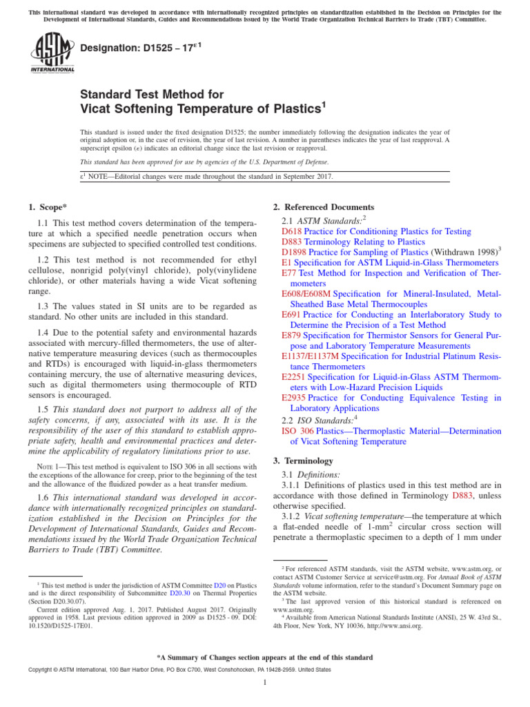 ASTM D1525-17e1 | PDF