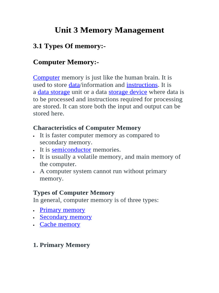 Unit 3 Memory Management | PDF