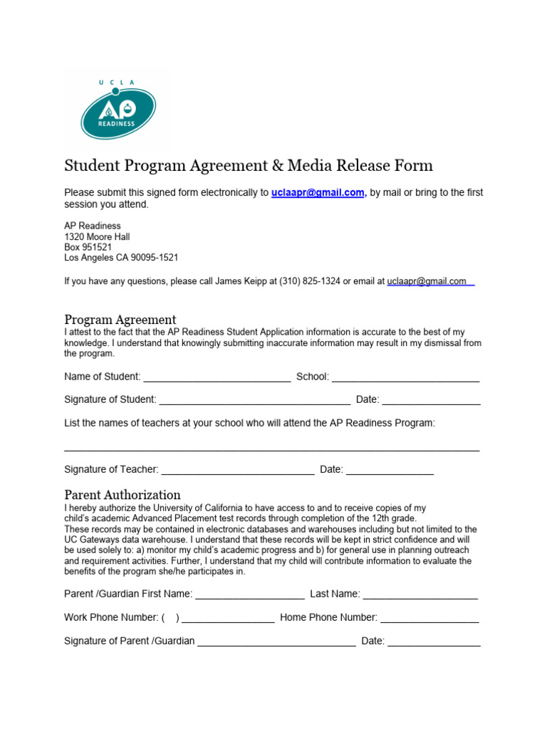 APReadiness Student Agreement Media Release Form 2017 2018 | PDF