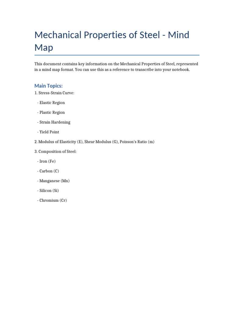 Mechanical Properties of Steel Text Mind Map | PDF