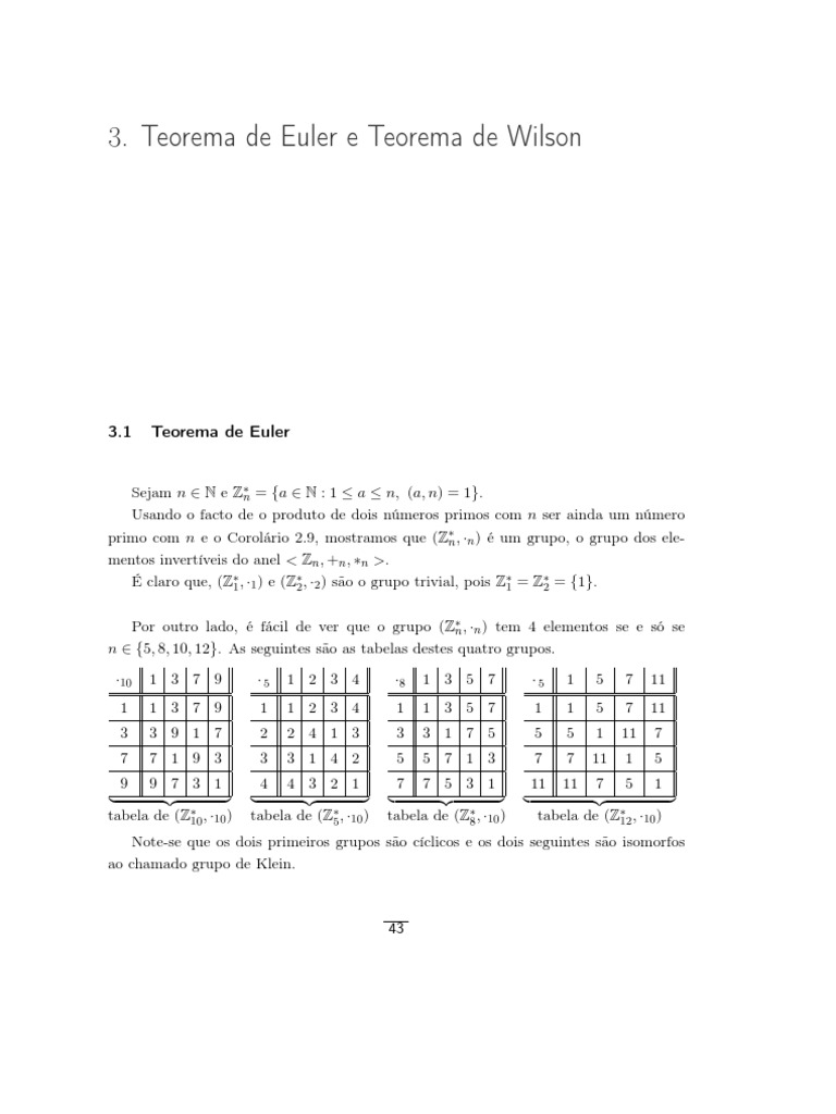 Teorema de Euler e Teorema de Wilson | PDF | Número primo | Teoria dos ...