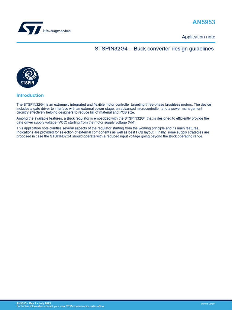An5953 Stspin32g4 Buck Converter Design Guidelines Stmicroelectronics 1 | PDF