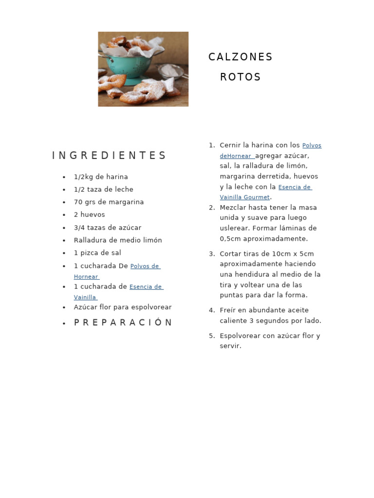 INGREDIENTES Calzones Rotos | PDF