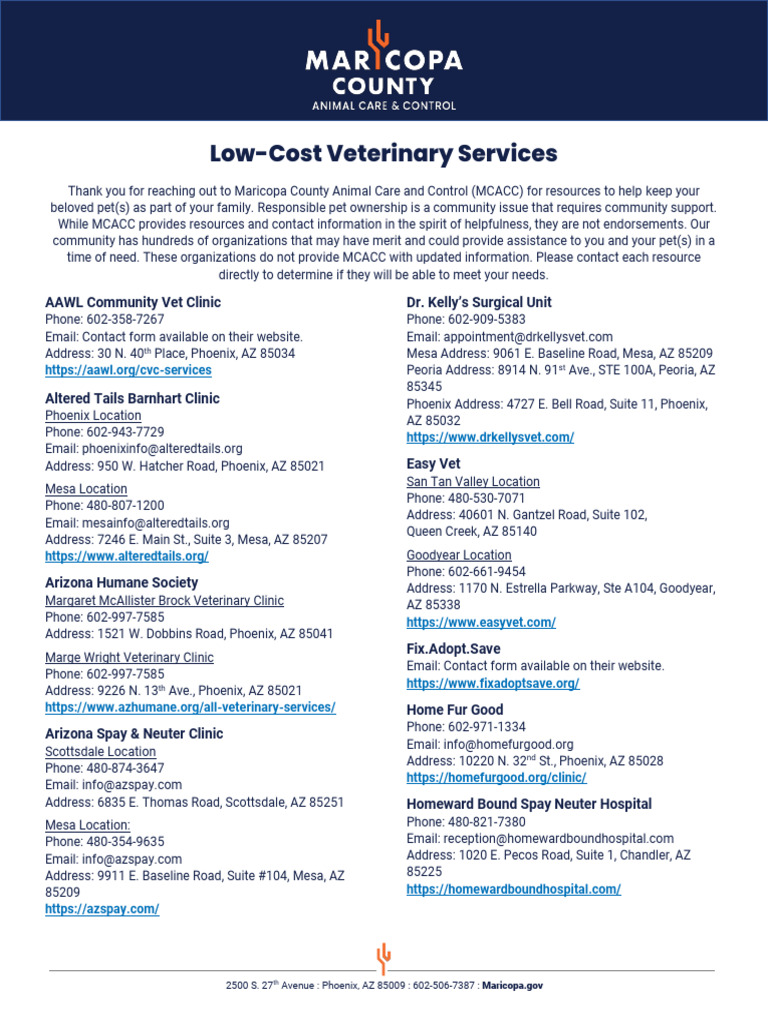 Resources - Low-Cost Veterinary Services - English (1 ...