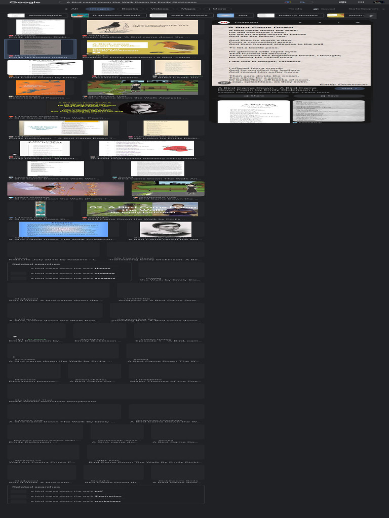 A Bird Came Down The Walk Poem by Emily Dickinson - Google Search | PDF