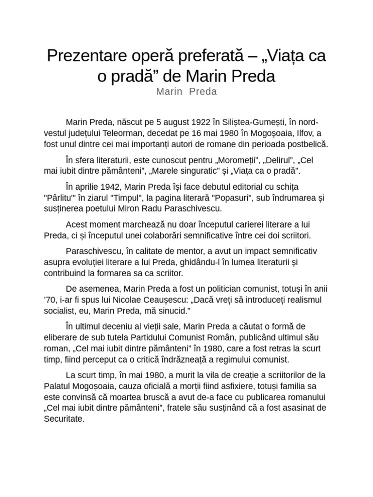 Despre Marin Preda | PDF