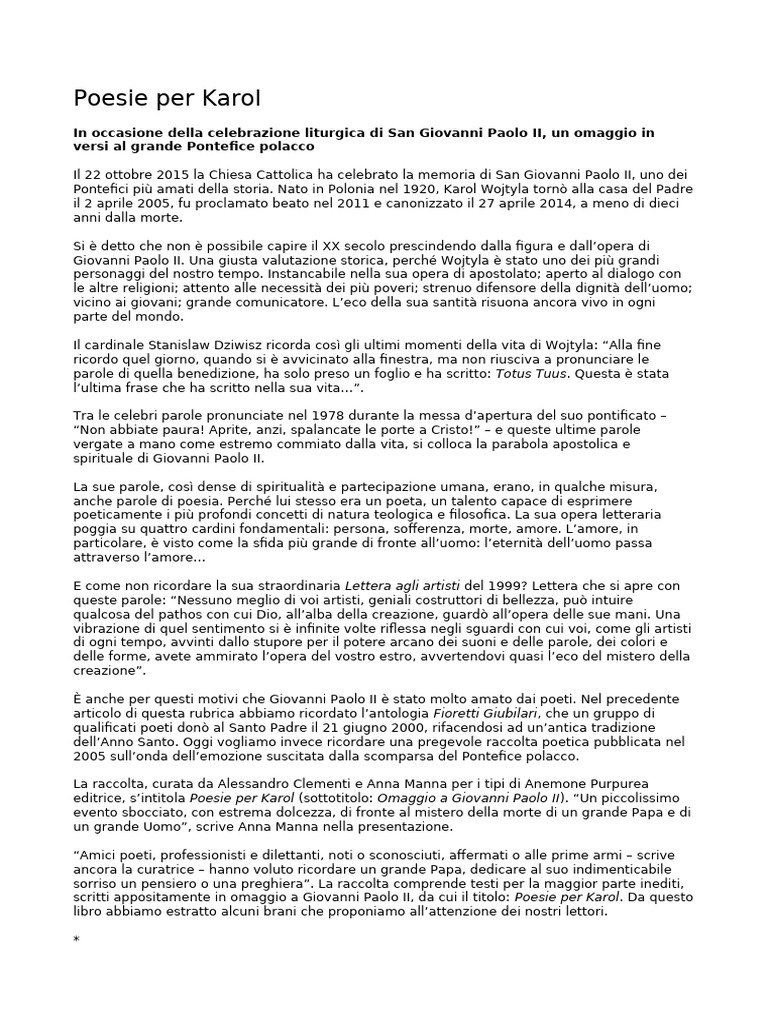 5 Poesie Per Karol | PDF