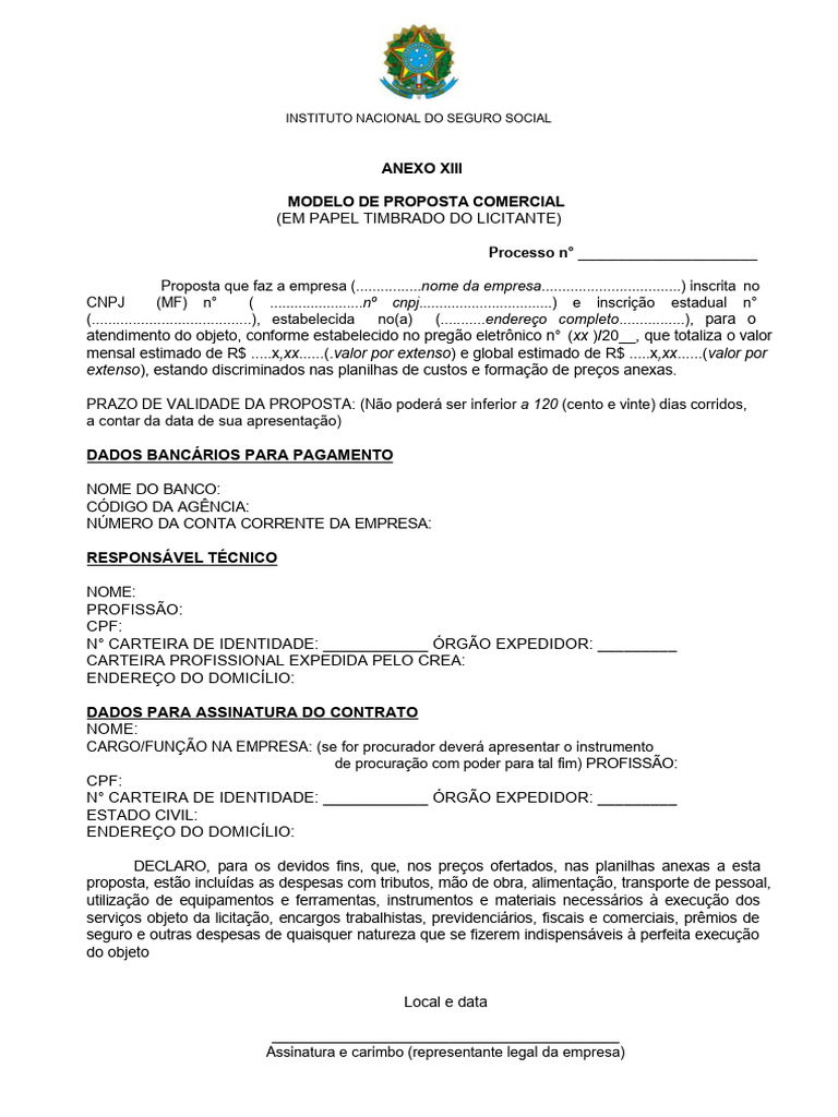 ANEXO III - MODELO DE PROPOSTA COMERCIAL | PDF