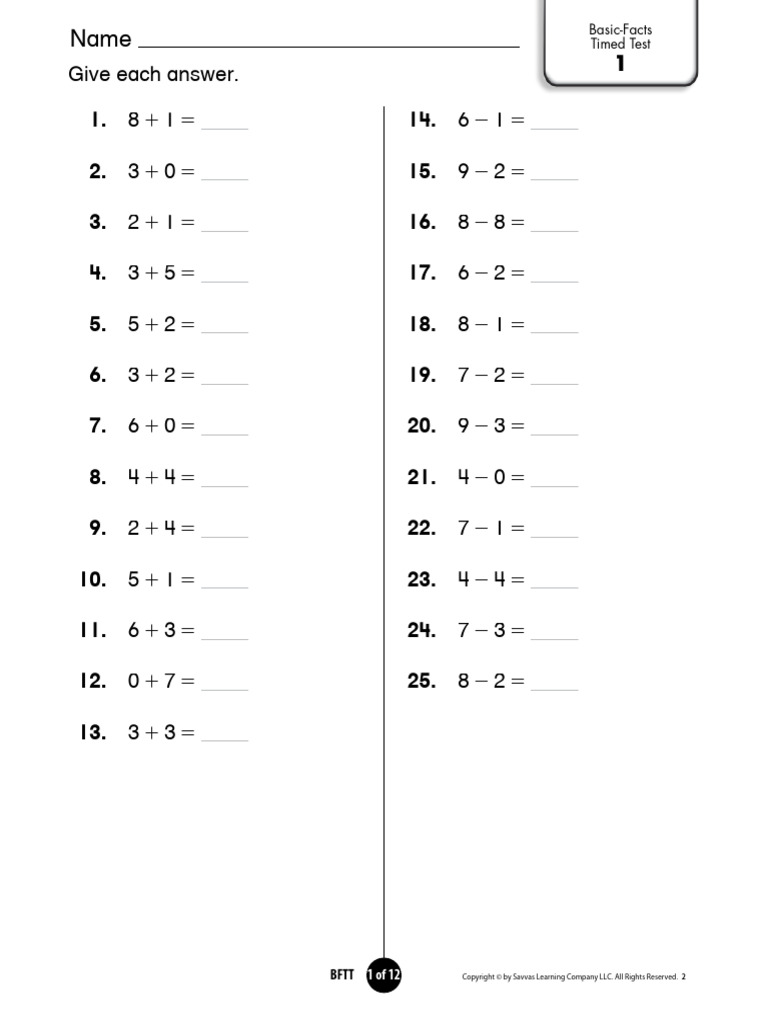 Basic-Facts Timed Tests | PDF