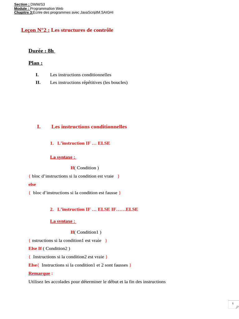 Leçon #2 Les Instructions de Controle | PDF