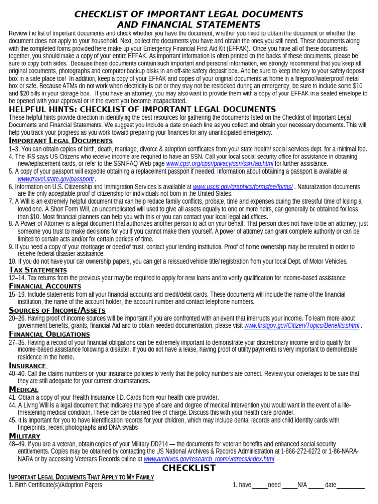 CHECKLIST-OF-IMPORTANT-LEGAL-DOCUMENTS | PDF