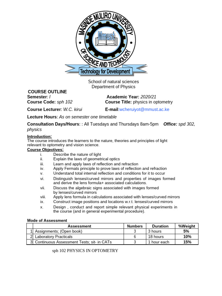 SPH 102 Physics in Optometry Online Notes | PDF | Optics | Reflection ...