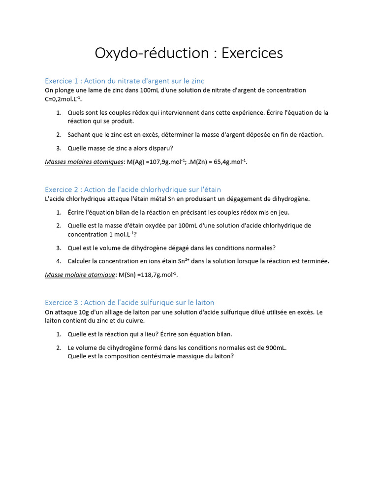 Oxydoréduction Exercices-1 | PDF