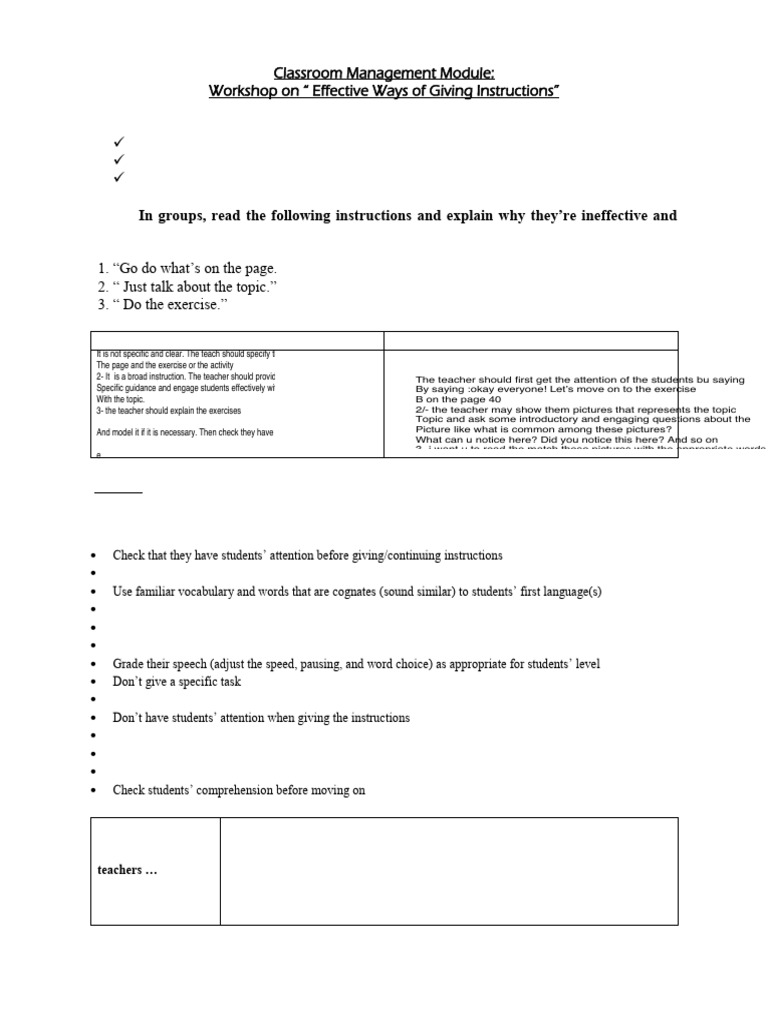 Workshop Effective Ways of Giving Instructions (CM) | PDF